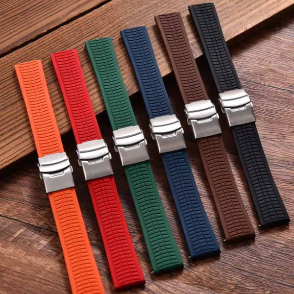 Tread Pattern FKM Rubber Watch Strap – Deployant Clasp & Quick Release ...