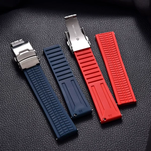 Tread Pattern FKM Rubber Watch Strap – Deployant Clasp & Quick Release ...